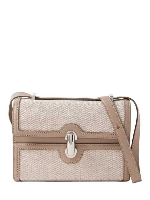 Savette Symmetry 19 Leather-trimmed Herringbone Linen Shoulder Bag - Neutrals