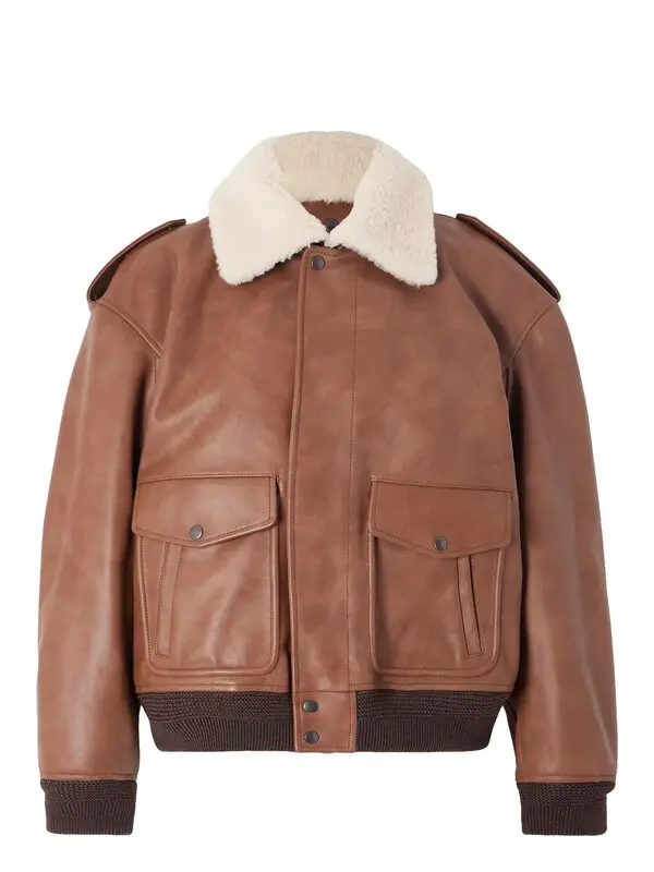 Saint Laurent Shearling-trimmed Leather Aviator Jacket - Brown