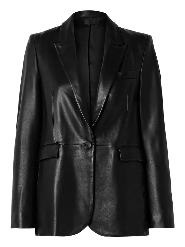 NILI LOTAN Belmonde Leather Blazer - Black
