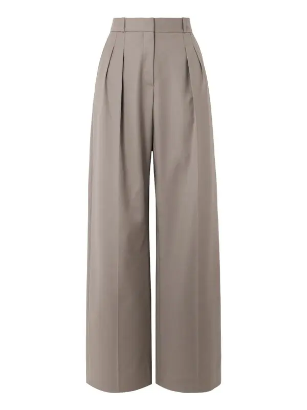 Loulou De Saison Sbiru Pleated Wool-twill Straight-leg Pants - Neutrals
