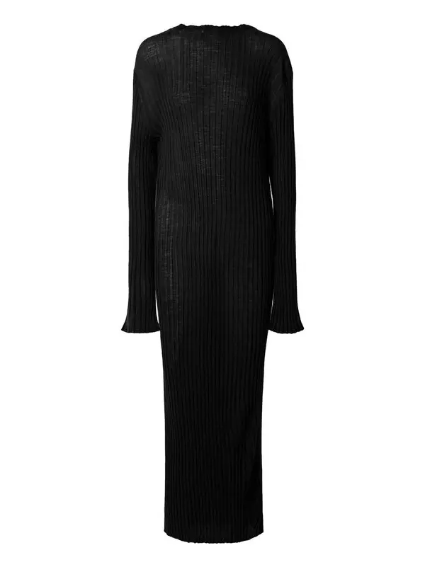 Khaite Sigrid Ribbed Merino Wool-blend Maxi Dress - Black