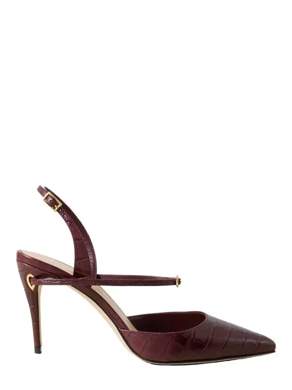 Jennifer Chamandi Vittorio 85 Croc-effect Leather Slingback Pumps - Burgundy
