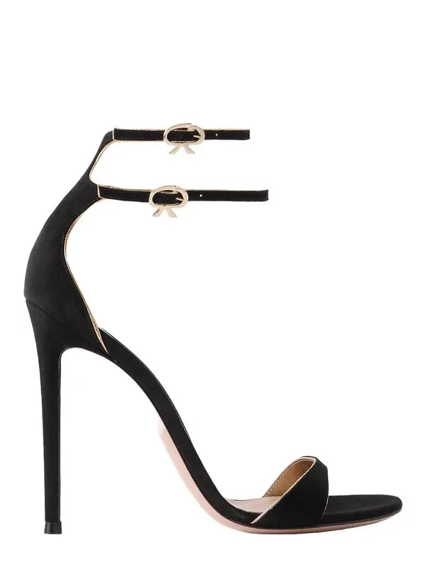 GIANVITO ROSSI 110 Metallic Leather-trimmed Suede Sandals - Black