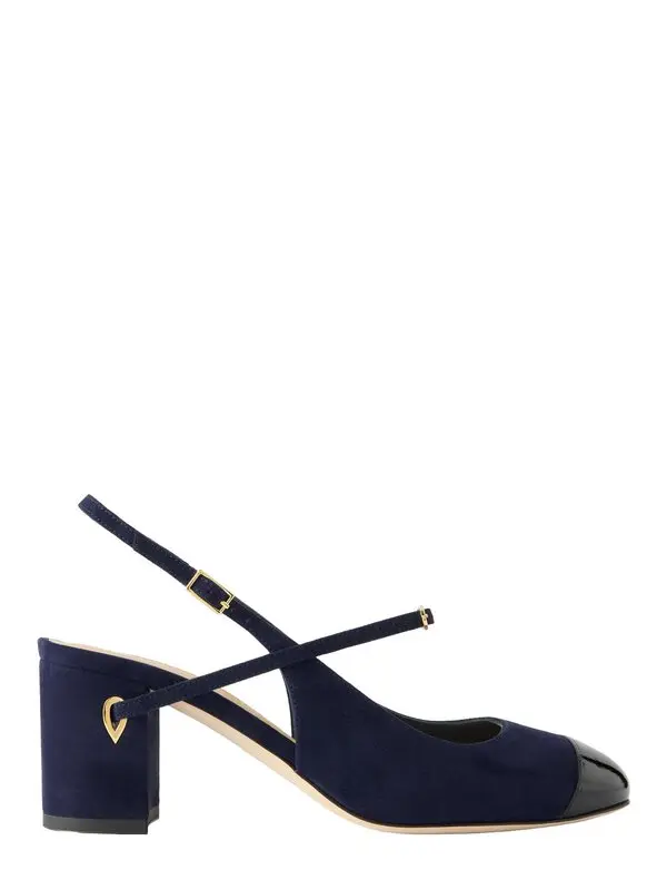 Jennifer Chamandi Mattia 65 Patent Leather-trimmed Suede Slingback Pumps - Blue