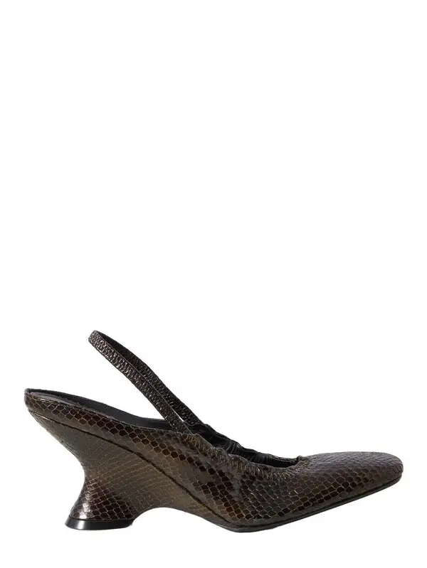 Dries Van Noten Snake-effect Leather Slingback Wedge Pumps - Brown