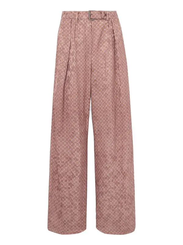 Dries Van Noten Belted Pleated Printed Satin-jacquard Wide-leg Trousers - Orange