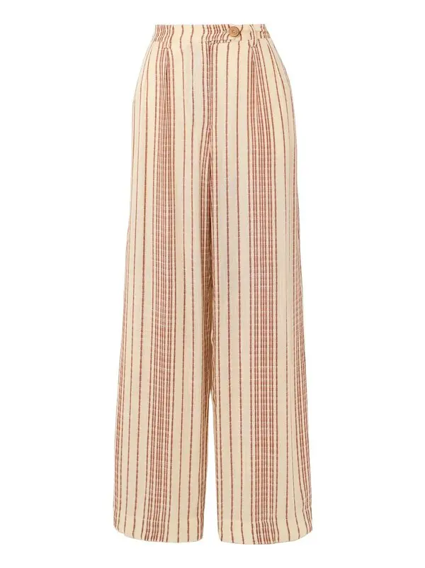 Alix Of Bohemia Diana Penny Striped Linen-jacquard Straight-leg Pants - Neutrals