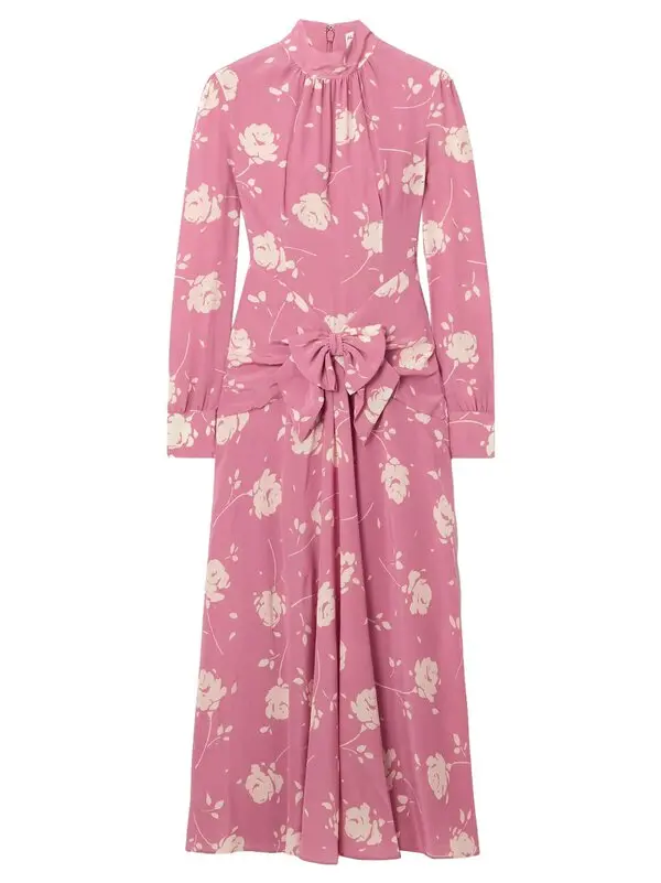 Alessandra Rich Floral-print Silk-georgette Midi Dress With Bow - Pink