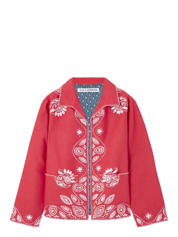 Alix Of Bohemia Francis Poppy Embroidered Cotton Jacket - Red