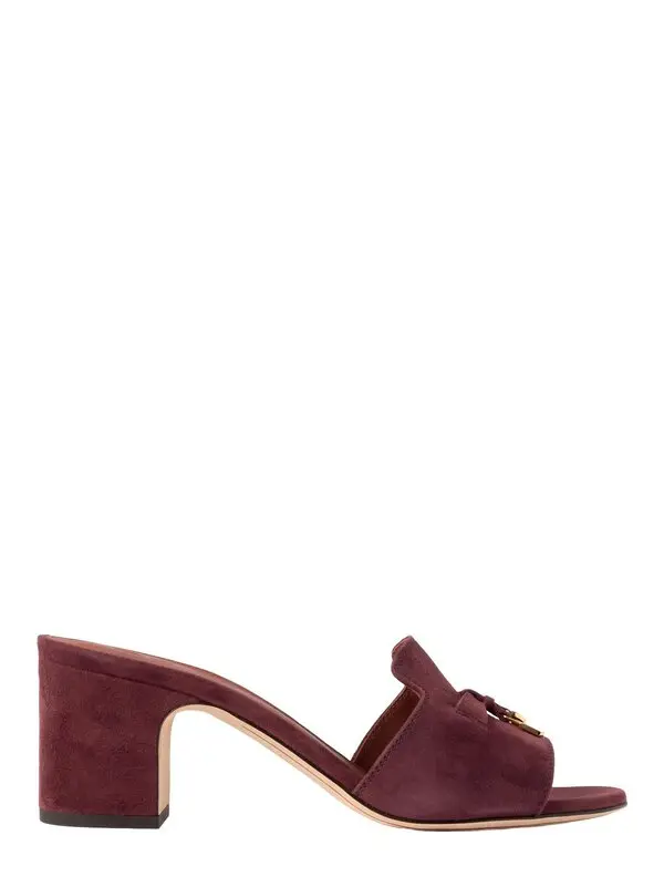 Loro Piana Summer Charms Embellished Suede Mules - Burgundy