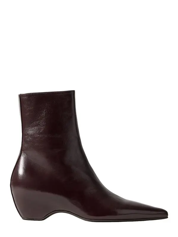 Khaite Sybil Glossed-leather Ankle Boots - Burgundy