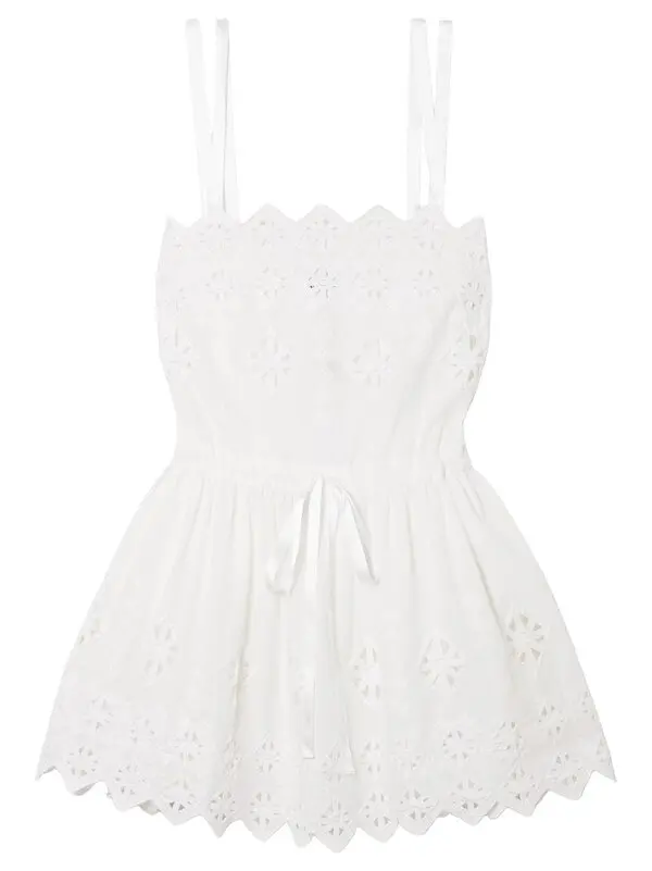 Miguelina Brielle Rhombus Embroidered Mini Dress - White