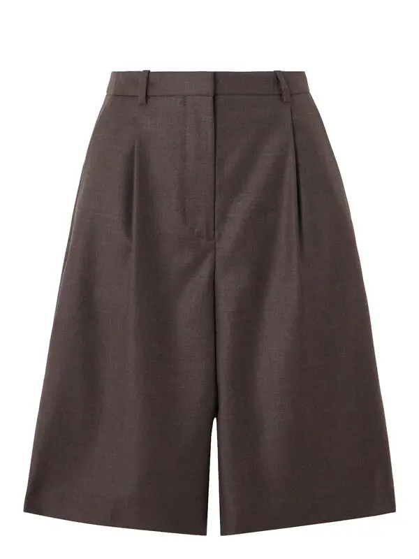 Loulou De Saison Adler Pleated Wool-twill Bermuda Shorts - Brown