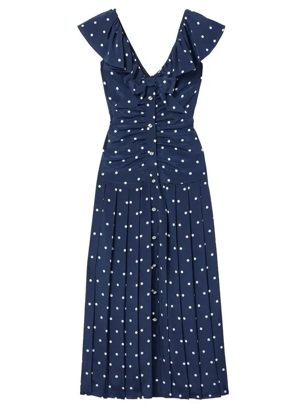 Alessandra Rich Pleated Polka-dot Silk Crepe De Chine Midi Dress - Blue