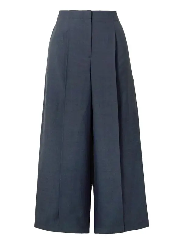 Theory Cropped Pleated Cotton-twill Wide-leg Pants - Blue
