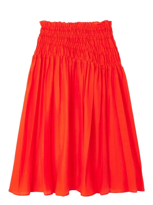 Tory Burch Ruffled Shirred Lyocell-blend Midi Skirt - Red