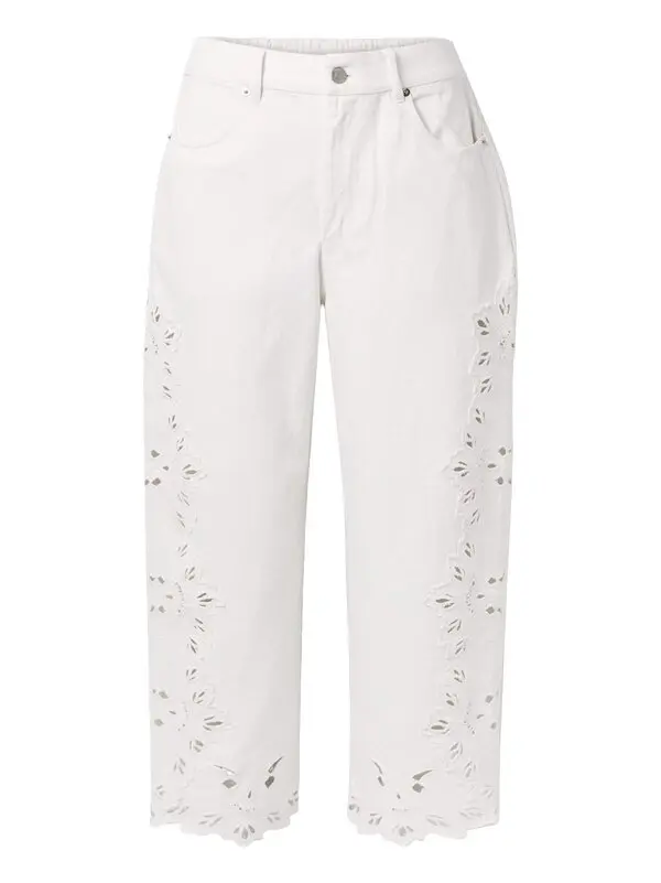 Sea Cavina Cropped Broderie Anglaise Barrel-leg Jeans - White