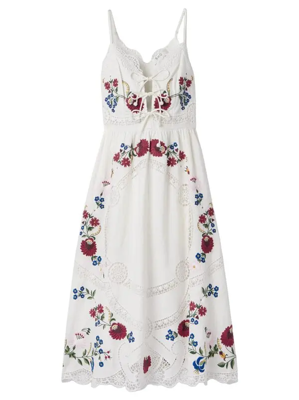 Sea Celia Broderie Anglaise Cotton And Linen-blend Midi Dress - Cream