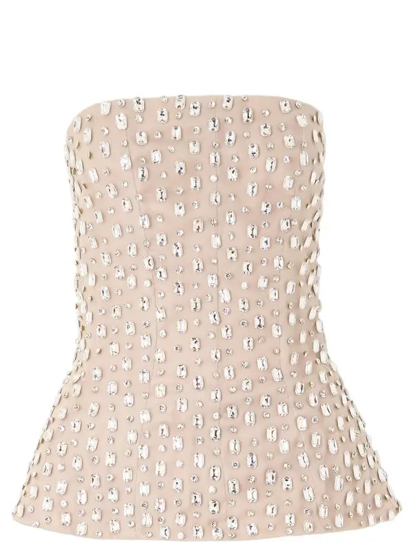 MARMAR HALIM Crystal-embellished Tulle Bustier Top - Neutrals
