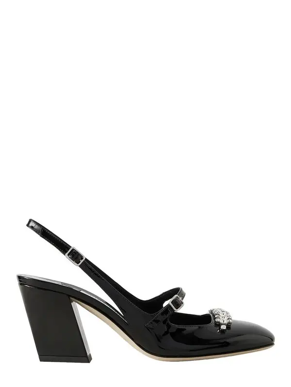 JIMMY CHOO Belinda 70 Crystal-embellished Patent-leather Slingback Pumps - Black