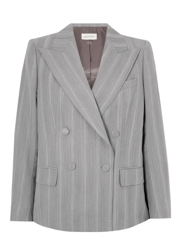 Dries Van Noten Double-breasted Herringbone Wool-blend Blazer - Gray