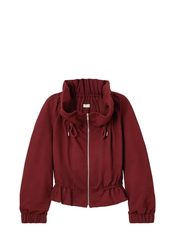 Dries Van Noten Oversized Gathered Cotton-jersey Zip-up Sweatshirt - Red
