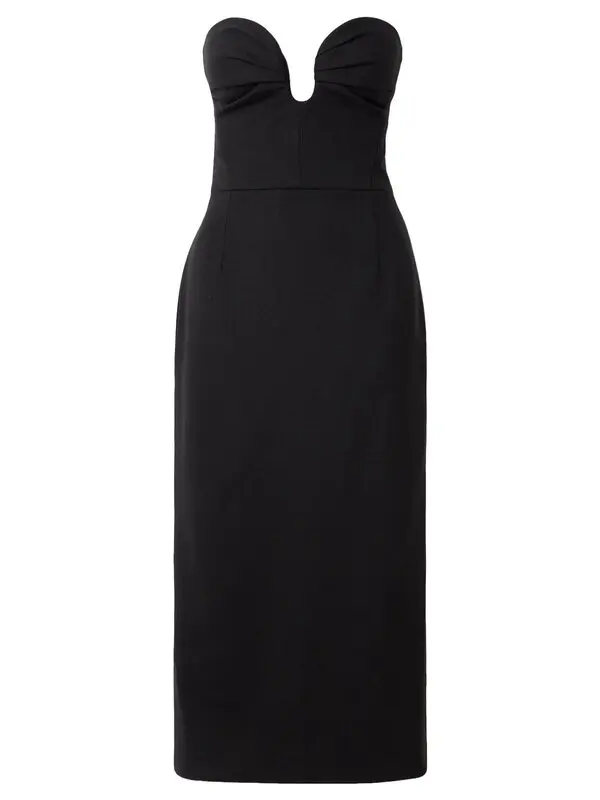 Carolina Herrera Strapless Ruched Wool-blend Midi Dress - Black