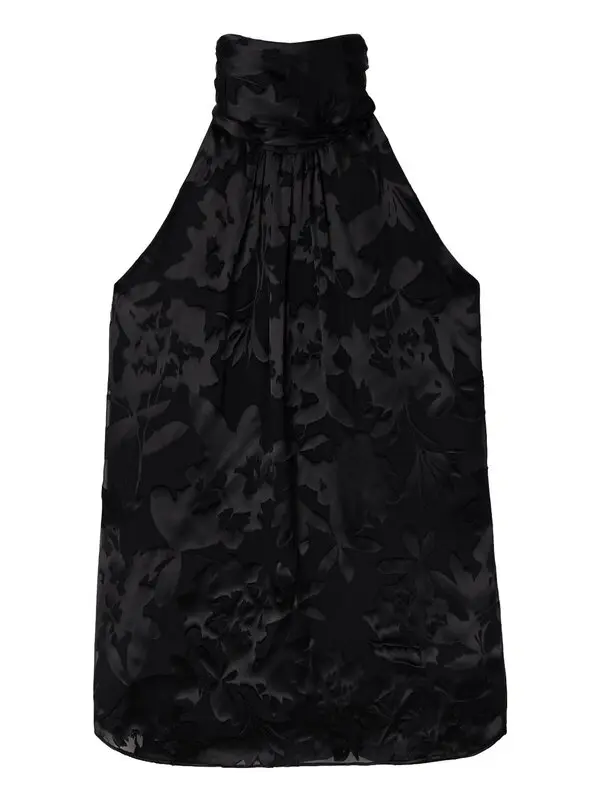 Adam Lippes Giulia Devoré-satin Halterneck Top - Black