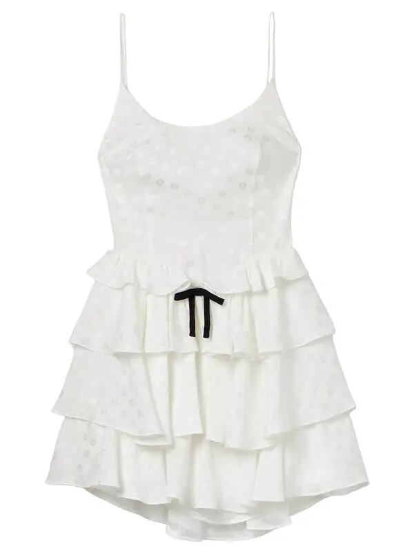 Alessandra Rich Ruffled Silk-satin Jacquard Mini Dress - White