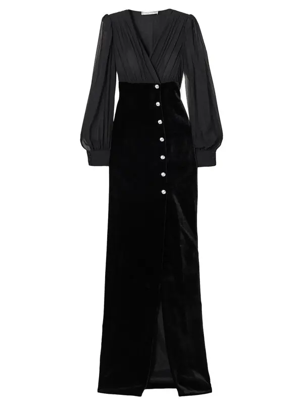 Alessandra Rich Velvet And Silk-georgette Gown - Black