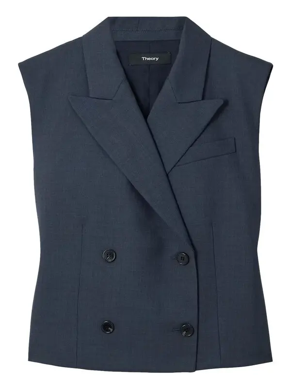 Theory Double-breasted Twill Vest - Blue