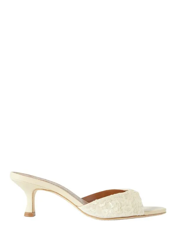 Staud Brigitte Sequined Leather Mules - Cream