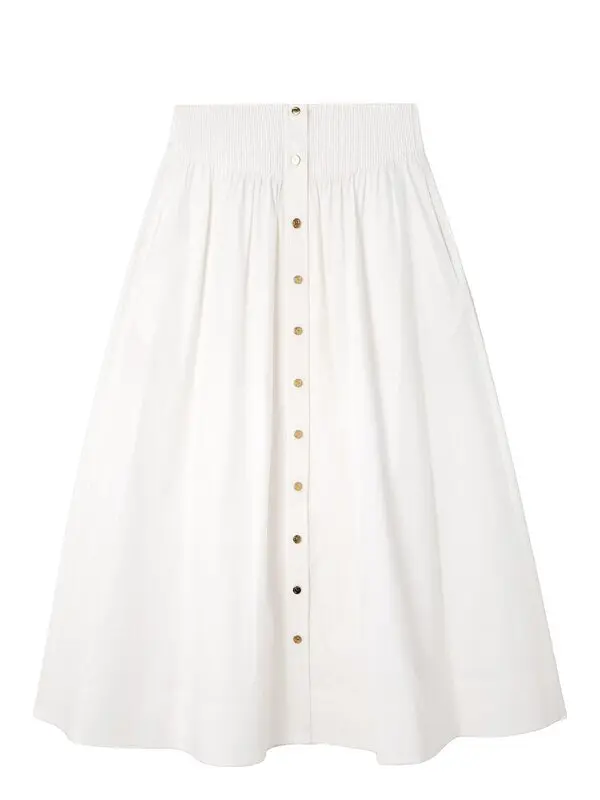 Tory Burch Gathered Cotton-blend Poplin Midi Skirt - White