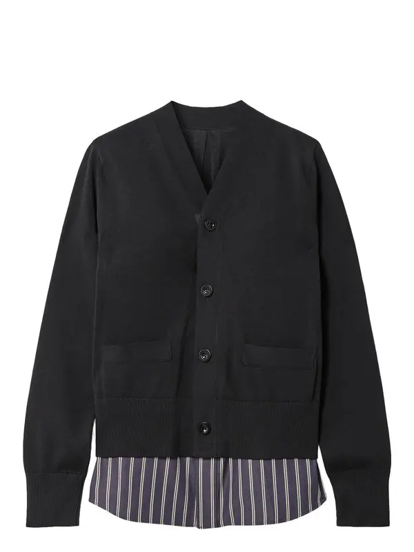 Sacai Layered Striped Cardigan - Black