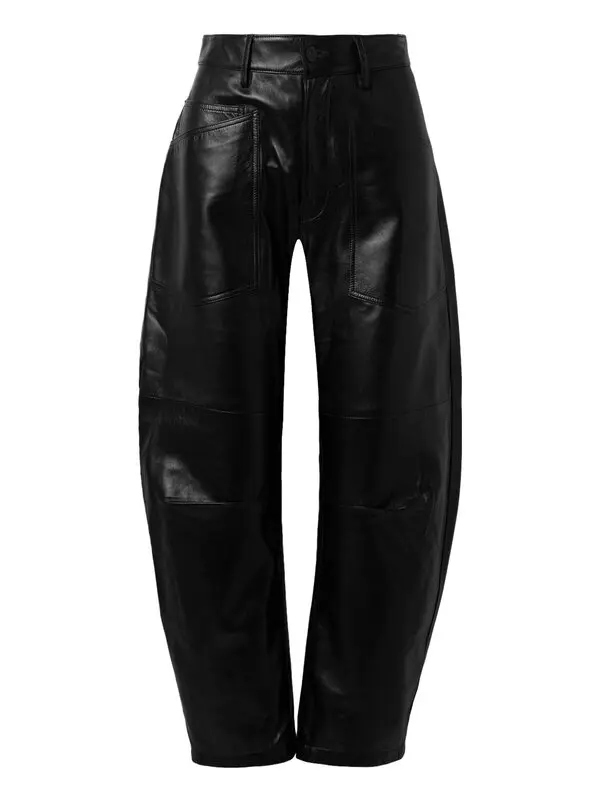 NILI LOTAN Shon Leather Barrel-leg Trousers - Black