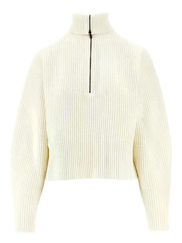 Max Mara Ribbed Knit Half-zip Pullover - White