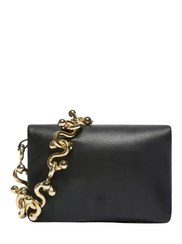 Sportmax Leather Shoulder Bag With Chain Detail - Black