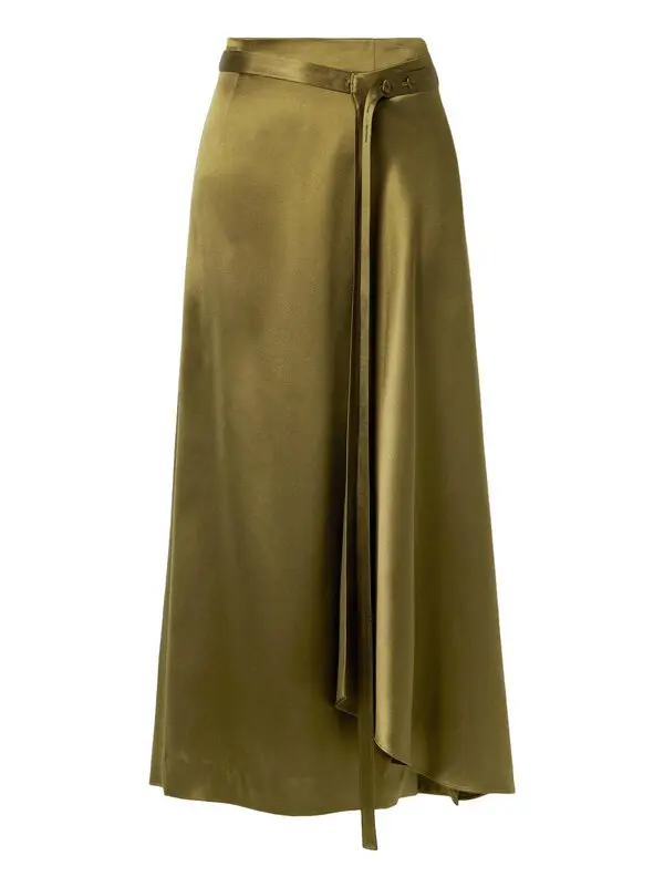 Adam Lippes Bruna Wrap-effect Silk-charmeuse Midi Skirt - Green