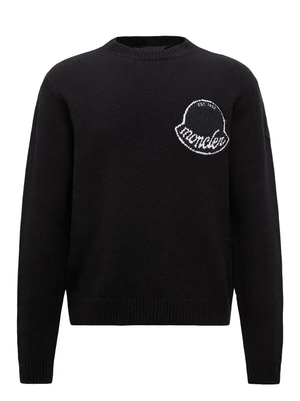Moncler Embroidered Logo Wool Sweater - Black