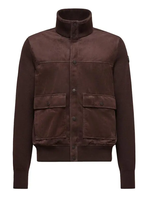 Moncler Wool And Suede Cardigan - Brown