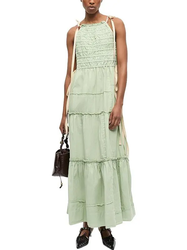 GANNI Shoulder Tie Maxi Dress - Frosty Green