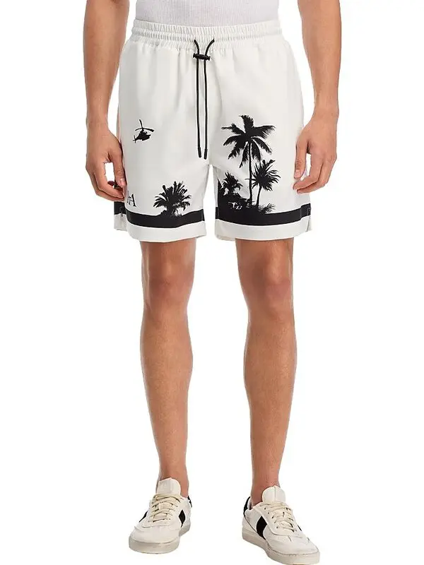 RtA Regular Fit Graphic Print Logo Shorts - White Palm