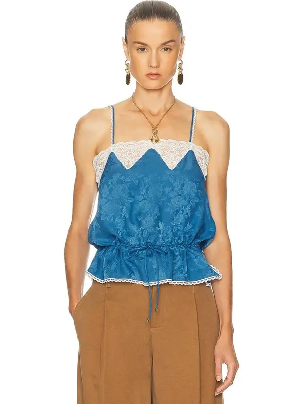 Chloé Silk Roses Jacquard Top - Deep Water