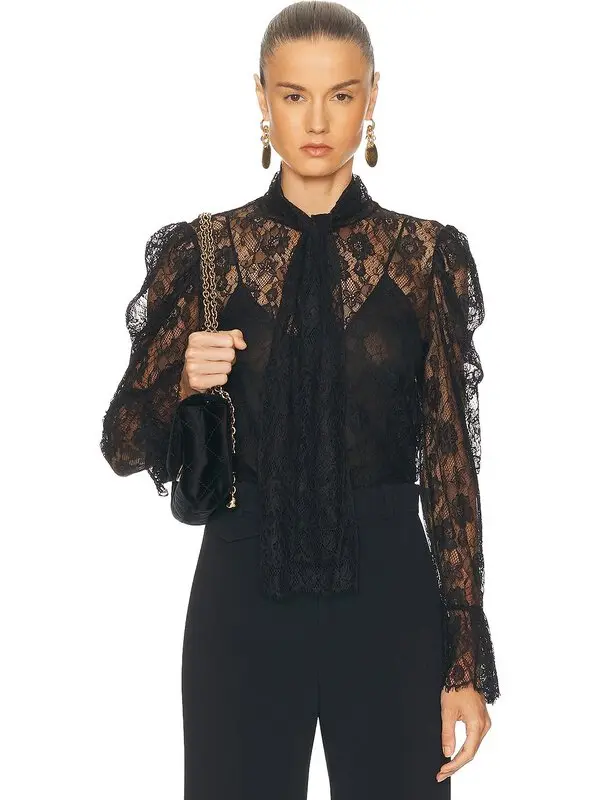 Chloé Jacquard Flower Lace Blouse - Black