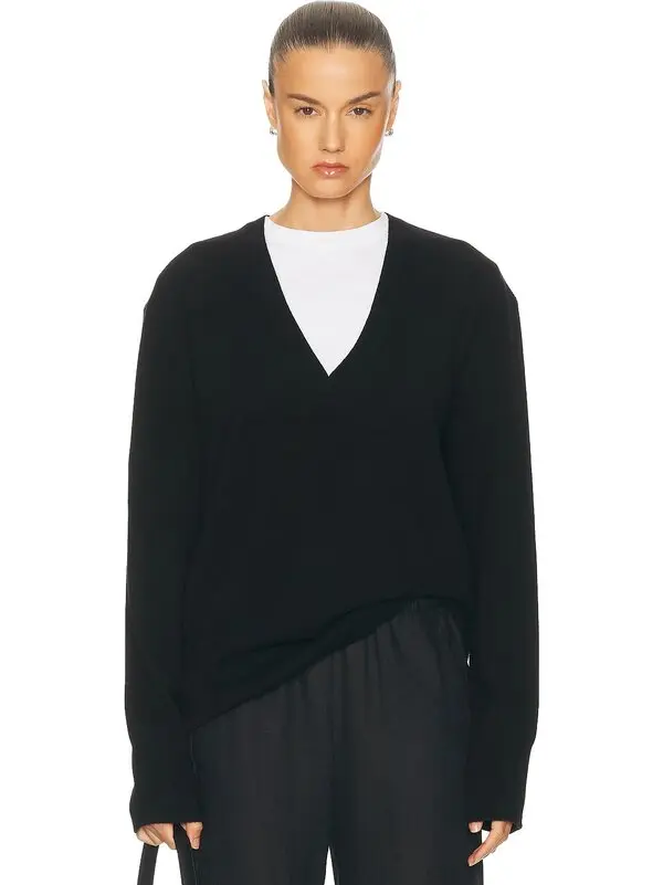 TOTEME Cashmere V-neck Knit Sweater - Black