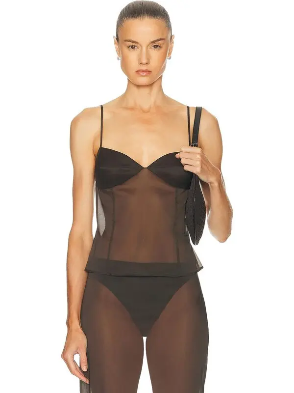ST. AGNI Transparent Silk Cami Top - Black Olive
