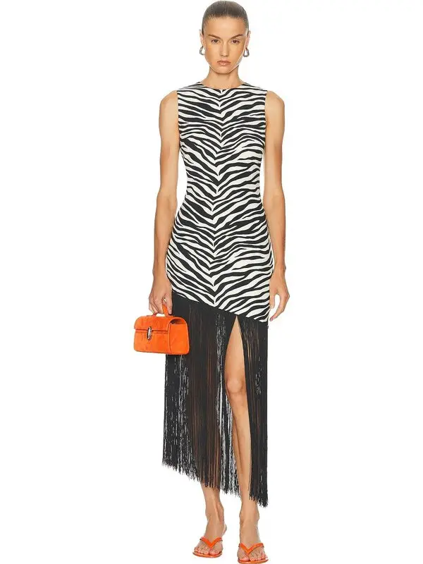 SIMONMILLER Casablanca Fringe Dress - Zebra Print