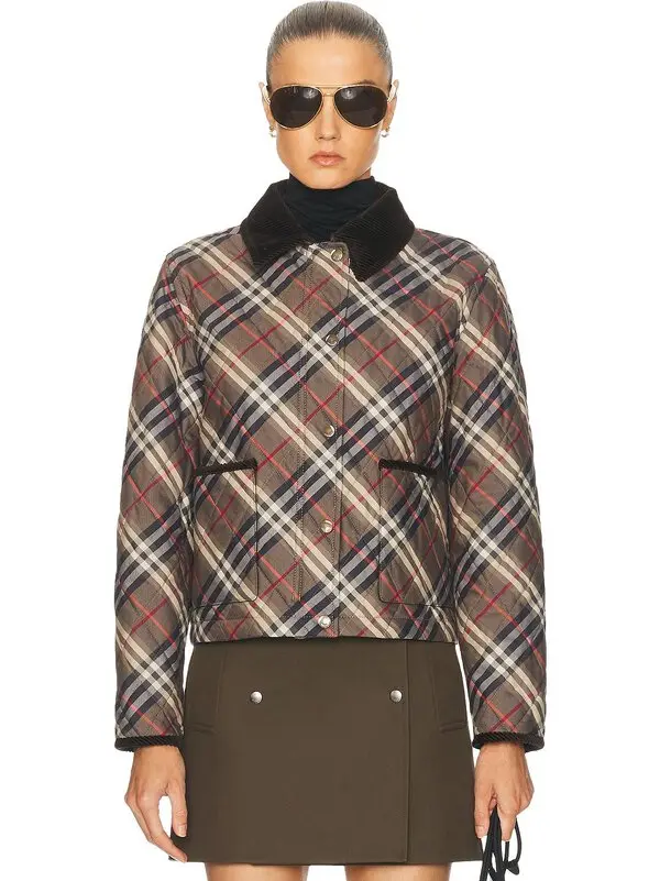 Burberry Cropped Quilted Jacket - Moss Brown & Ink Grey