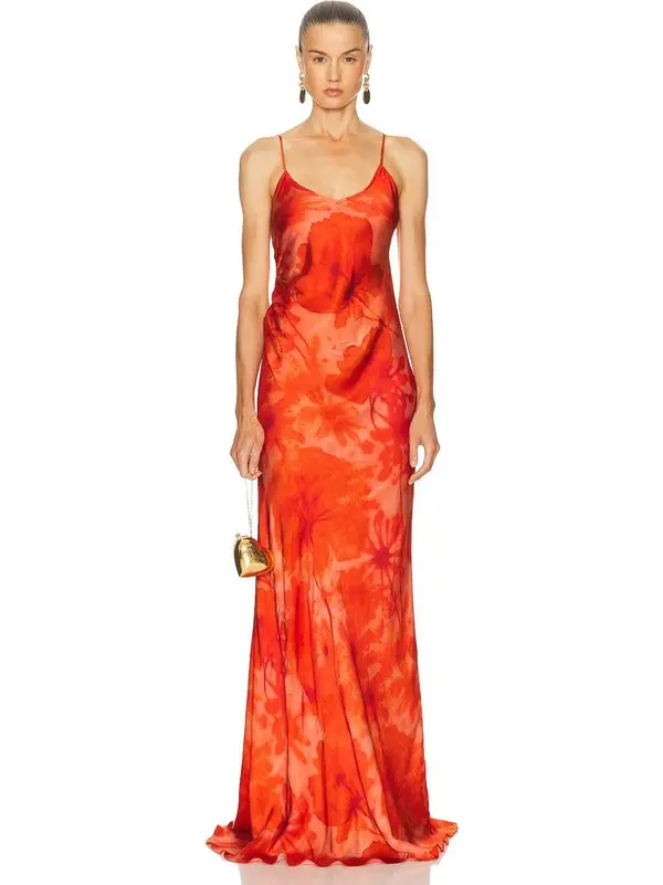 Alejandra Alonso Rojas Ruched Slip Gown - Red Print