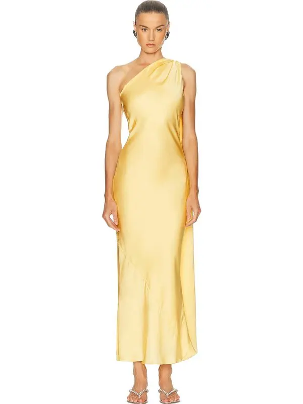 Alejandra Alonso Rojas One Shoulder Dress With Cape - Light Gold
